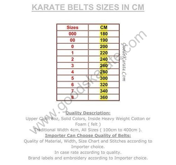 Karate Belt Size Chart Cm at Cameron Silcock blog